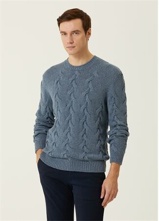 Pal Zileri Erkek Mavi Saç Örgü Dokulu Yün Kazak 50 IT