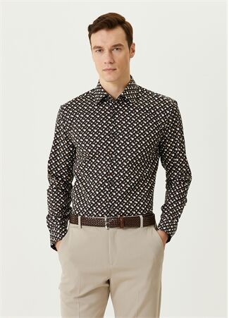 Boss Erkek Bej Logo Desenli Gömlek 40 IT