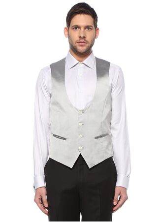 Cerimonia Erkek Gri U Yaka Çizgili İpek Yelek 48 IT Cerimonia Erkek Gri U Yaka Çizgili İpek Yelek 48 IT