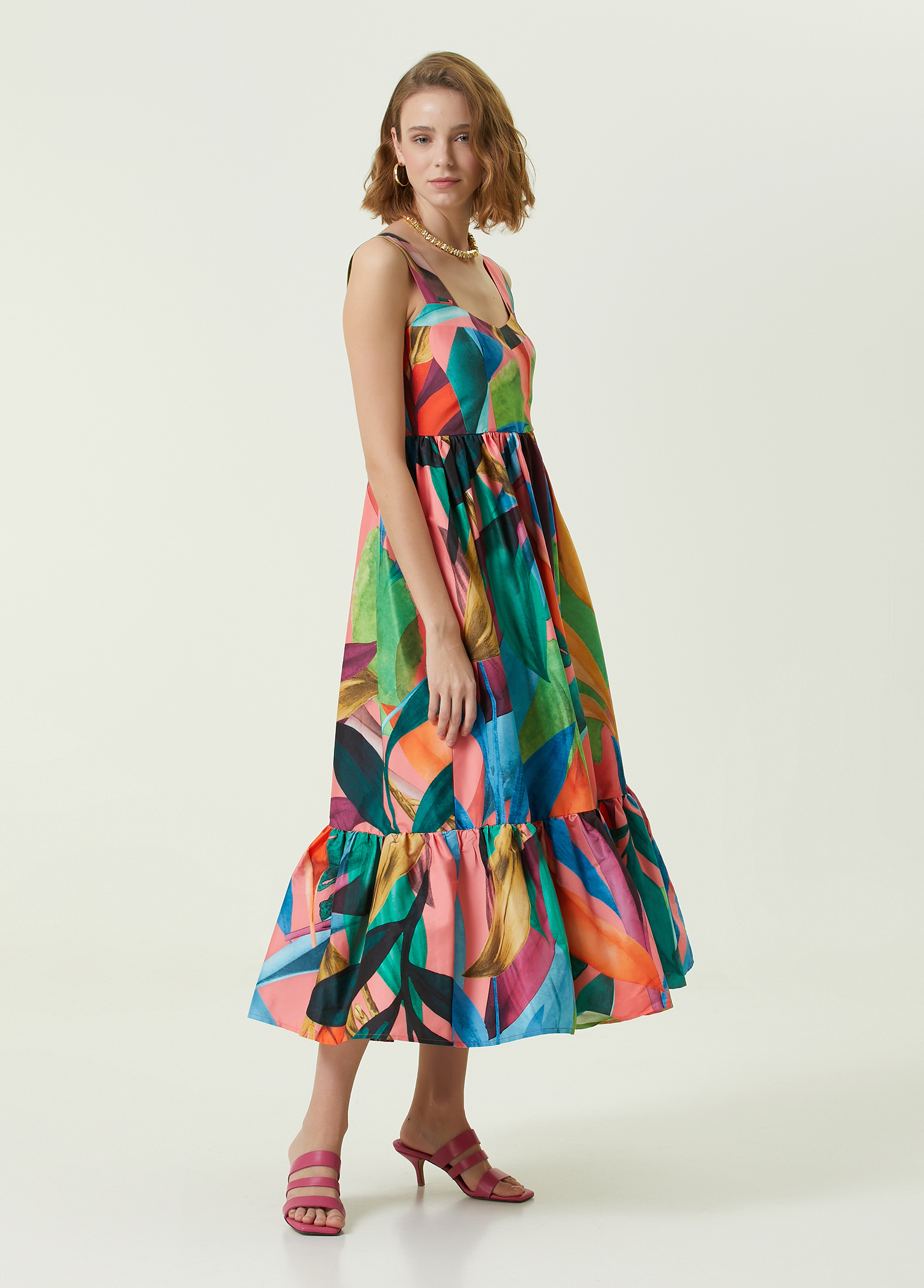 Beymen Club - Colorblocked Dev Yaprak Desenli Uzun Elbise