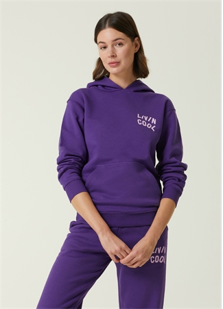 Livincool Kadın Mor Kapüşonlu Logo Baskılı Sweatshirt S EU Livincool Kadın Mor Kapüşonlu Logo Baskılı Sweatshirt S EU