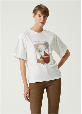 Beymen Club Kadın Oversize Beyaz Bisiklet Yaka Baskılı T-shirt L Beymen Club Kadın Oversize Beyaz Bisiklet Yaka Baskılı T-shirt L