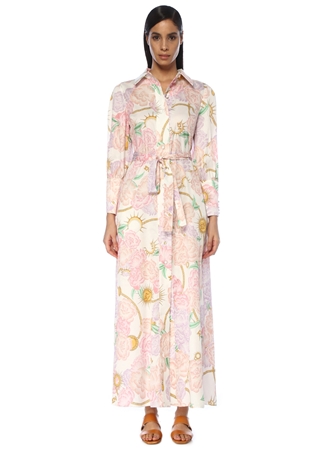 Hayley Menzies Kadın Pembe Beyaz Çiçekli Maksi Gömlek Elbise M EU