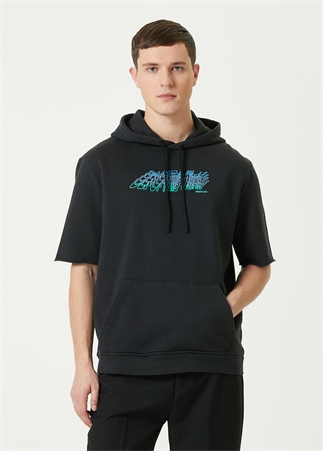 Allsaints Erkek Odyssey Siyah Kapüşonlu Kısa Kollu Sweatshirt S EU Allsaints Erkek Odyssey Siyah Kapüşonlu Kısa Kollu Sweatshirt S EU