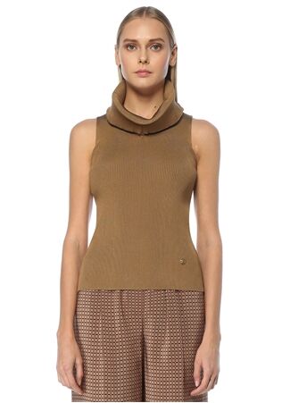 Balmain Kadın Kamel Balıkçı Yaka Kolsuz Triko Kahverengi 42 FR