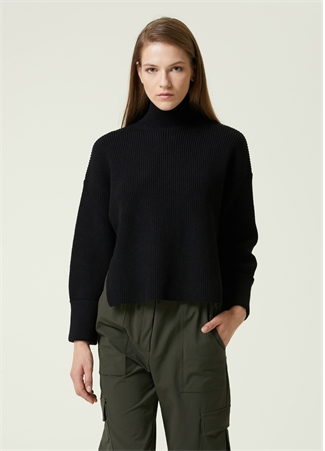 Beymen Club Kadın Siyah Balıkçı Yaka Ribli Bol Kazak XS