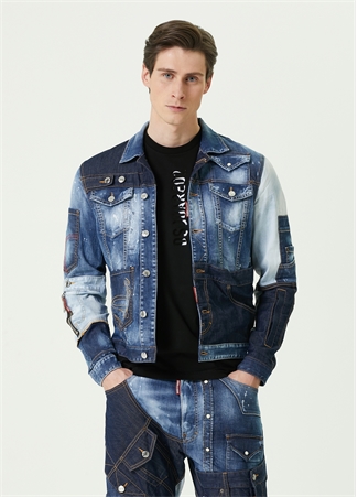 Dsquared2 Erkek Mavi Patchwork Detaylı Denim Ceket Lacivert 48 It Dsquared2 Erkek Mavi Patchwork Detaylı Denim Ceket Lacivert 48 It