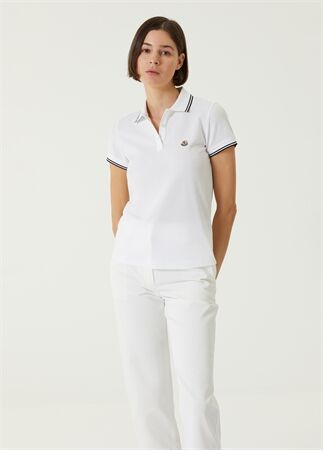 Moncler Kadın Beyaz Polo Yaka Logolu T-shirt XS EU