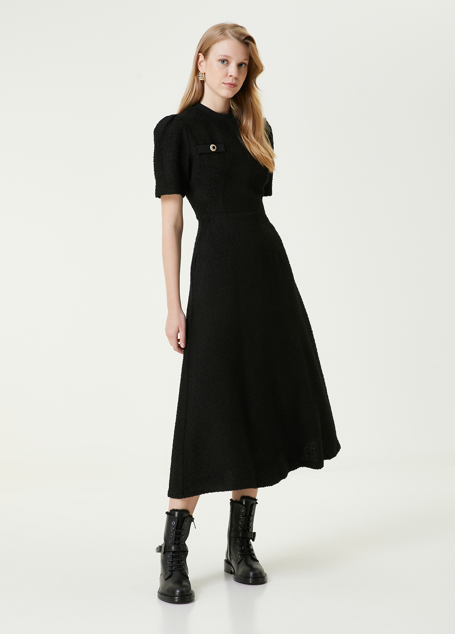 Beymen Club - Siyah Midi Tweed Elbise - Siyah