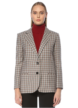 Beymen Collection Kadın Gri Kelebek Yaka Ekoseli Yün Ceket 42