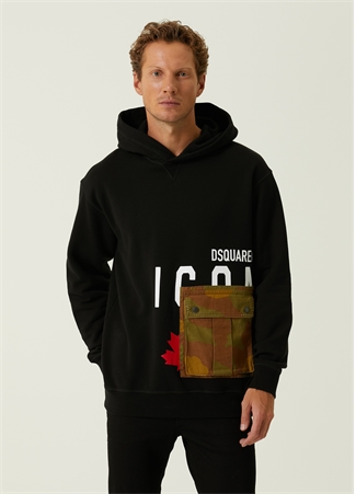 Dsquared2 Erkek Siyah Logo Baskılı Kapüşonlu Sweatshirt S EU Dsquared2 Erkek Siyah Logo Baskılı Kapüşonlu Sweatshirt S EU