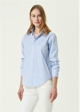 Polo Ralph Lauren Kadın Classic Fit Mavi Çizgili Gömlek 4 US Polo Ralph Lauren Kadın Classic Fit Mavi Çizgili Gömlek 4 US
