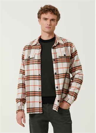 Beymen Club Erkek Turuncu Ekose Desenli Dış Gömlek Bej XS