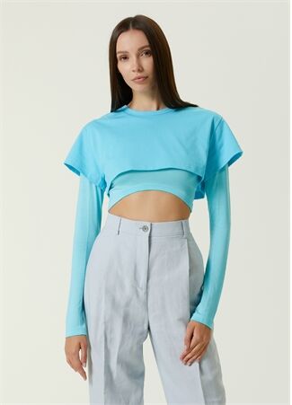 Jacquemus Kadın Mavi Uzun Kol Crop T-shirt S EU