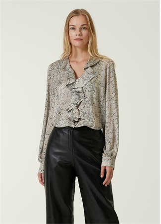 Beymen Collection Kadın Bej Yılan Desenli Volanlı Şifon Gömlek 36 Beymen Collection Kadın Bej Yılan Desenli Volanlı Şifon Gömlek 36