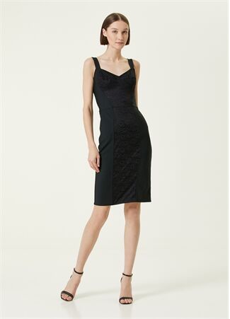 Dolce&Gabbana Kadın Siyah V Yaka Çiçek Jakarlı Midi Elbise 38 IT