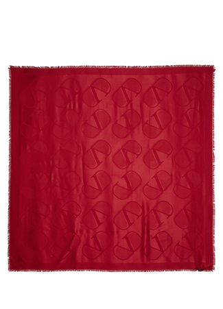 Valentino Garavani Kadın Kırmızı Logo Jakarlı İpek Şal EU