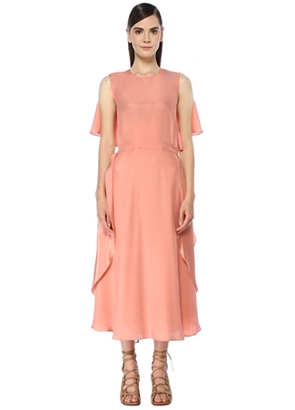 Stella McCartney Kadın Rosa Pembe Fırfırlı Sırtı Açık Midi İpek Elbise 38 IT Stella McCartney Kadın Rosa Pembe Fırfırlı Sırtı Açık Midi İpek Elbise 38 IT