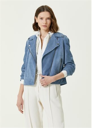 Brunello Cucinelli Kadın Mavi Süet Ceket 40 It