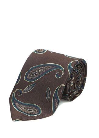 Isaia Erkek Kahverengi Şal Desenli İpek Kravat EU Isaia Erkek Kahverengi Şal Desenli İpek Kravat EU