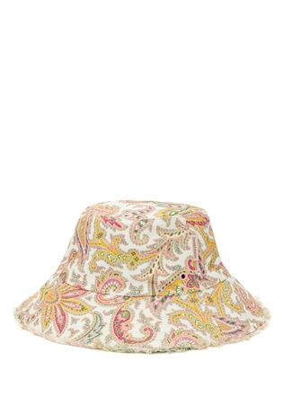 Zimmermann Kadın Ekru Şal Desenli Keten Şapka EU Zimmermann Kadın Ekru Şal Desenli Keten Şapka EU