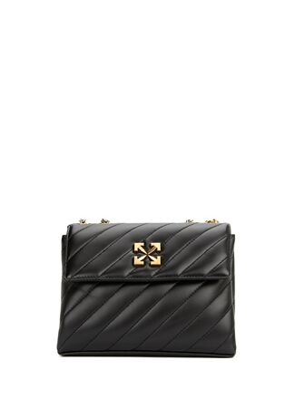 Off-White Kadın Siyah Logo Detaylı Deri Omuz Çantası EU