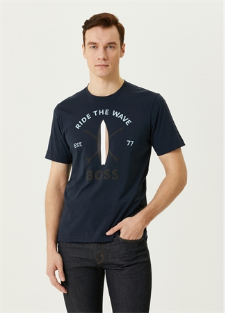 Boss Erkek Relaxed Fit Lacivert Logo Baskılı T-shirt S EU