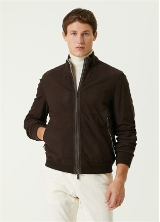 Zegna Erkek Kahverengi Dik Yaka Süet Mont 50 IT