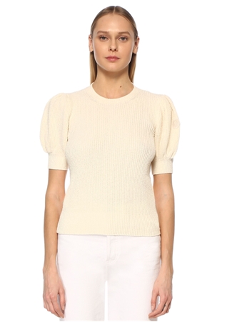 Moncler Kadın Ekru Çizgi Dokulu Karpuz Kollu Triko Bej S EU