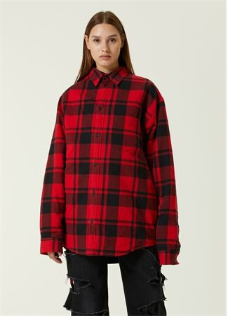Balenciaga Kadın Kırmızı Siyah Ekoseli Dış Gömlek XS EU