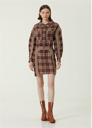 Stella McCartney Kadın Wren Bej Ekoseli Mini Yün Gömlek Elbise 42 IT Stella McCartney Kadın Wren Bej Ekoseli Mini Yün Gömlek Elbise 42 IT