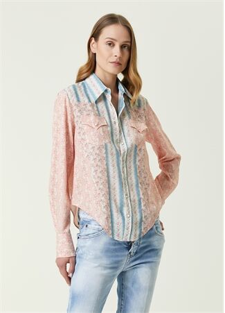 Dsquared2 Kadın Colorblocked Desenli Gömlek Kırmızı 38 IT