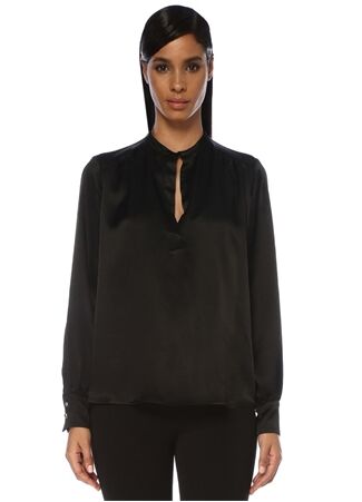 Academia Kadın Siyah Bisiklet Yaka Saten Bluz 42