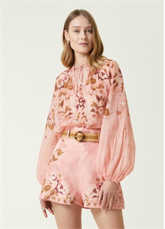 Zimmermann Kadın Pembe Çiçekli Balon Kol Bluz 0 US