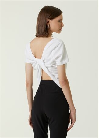 Academia Kadın Beyaz Sırtı Düğüm Detaylı T-shirt XS