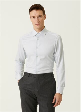 Zegna Erkek Mavi Beyaz İngiliz Yaka Çizgili Gömlek 39 IT