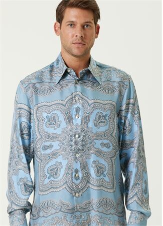 Etro Erkek Mavi Etnik Desenli İpek Gömlek 4 IT
