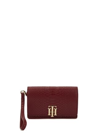 Tommy Hilfiger Kadın Kırmızı Dokulu Logolu Cüzdan EU