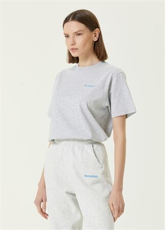 Sporty & Rich Kadın Gri Bisiklet Yaka Baskılı T-shirt XS EU
