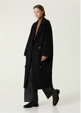 Loulou Studio Kadın Borneo Siyah Kruvaze Yün Palto L EU Loulou Studio Kadın Borneo Siyah Kruvaze Yün Palto L EU