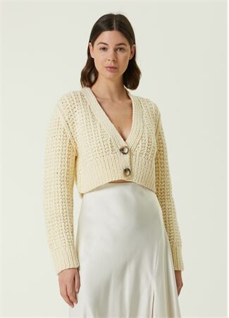 Anna October Kadın Krem V Yaka Triko Hırka Bej S EU