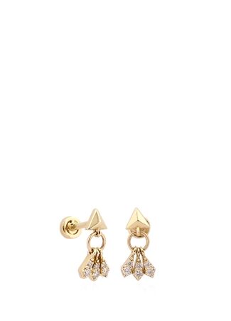 Collection-Pimiento Kadın Pırlantalı Sallantılı Altın Rengi Tek Küpe EU