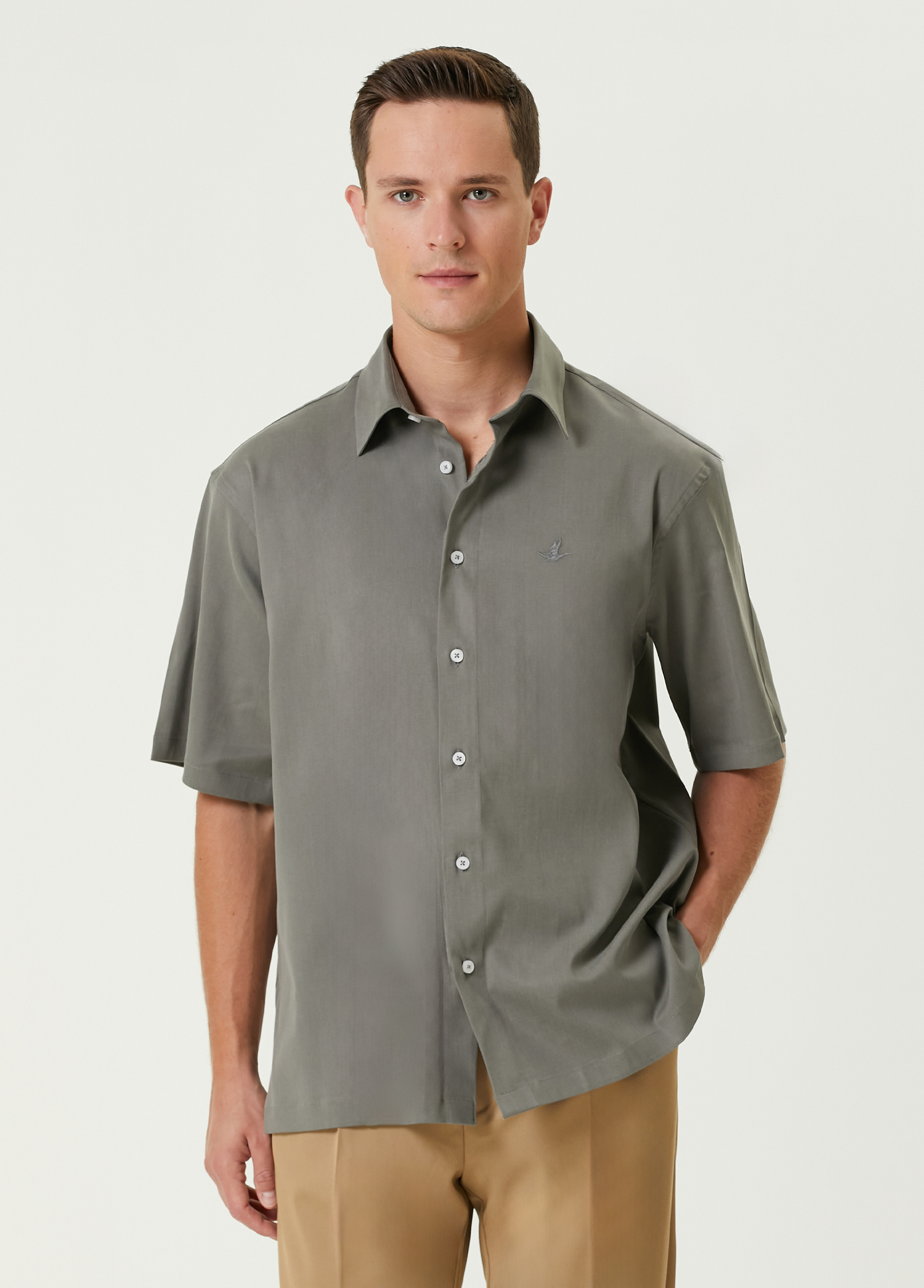 Beymen Club - Khaki Short Sleeve Lyocell Shirt - Haki