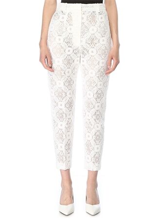 Alexander McQueen Kadın Beyaz Dantel Cigarette Pantolon 40 IT