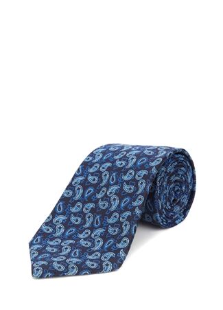 Etro Erkek Mavi Mikro Şal Desenli İpek Kravat EU
