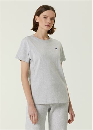 Champion Kadın Gri Logo Nakışlı Bisiklet Yaka T-shirt S EU