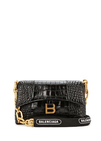 Balenciaga Kadın Siyah Krokodil Dokulu Deri Omuz Çantası Eu