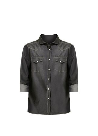 Brunello Cucinelli Erkek Gri Çift Cepli Denim Gömlek M EU