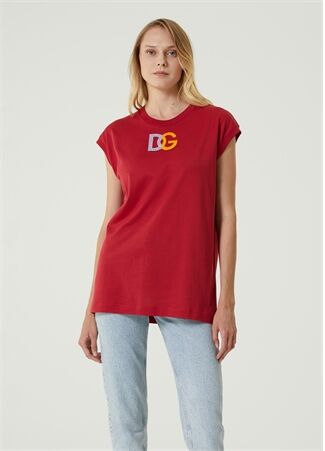Dolce&Gabbana Kadın Bordo Bisiklet Yaka Logolu T-shirt 42 IT