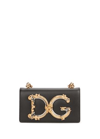 Dolce&Gabbana Kadın Siyah Logolu Deri Omuz Çantası EU